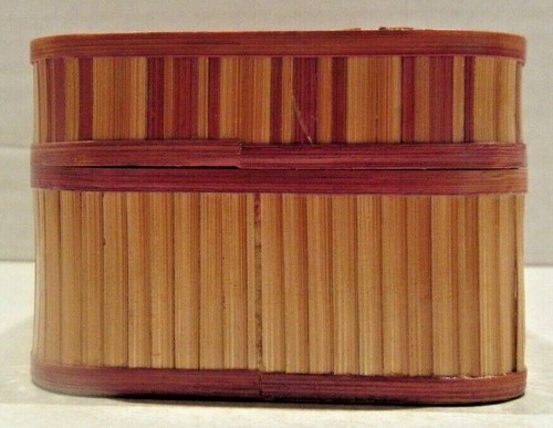 Patterned Bamboo Asian Vintage Trinket Jewelry Box with Deer 4" x 2.75 ...