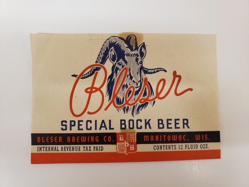Bleser Special bock beer label, 12 oz., IRTP, Bleser Brwg, Manitowoc ...