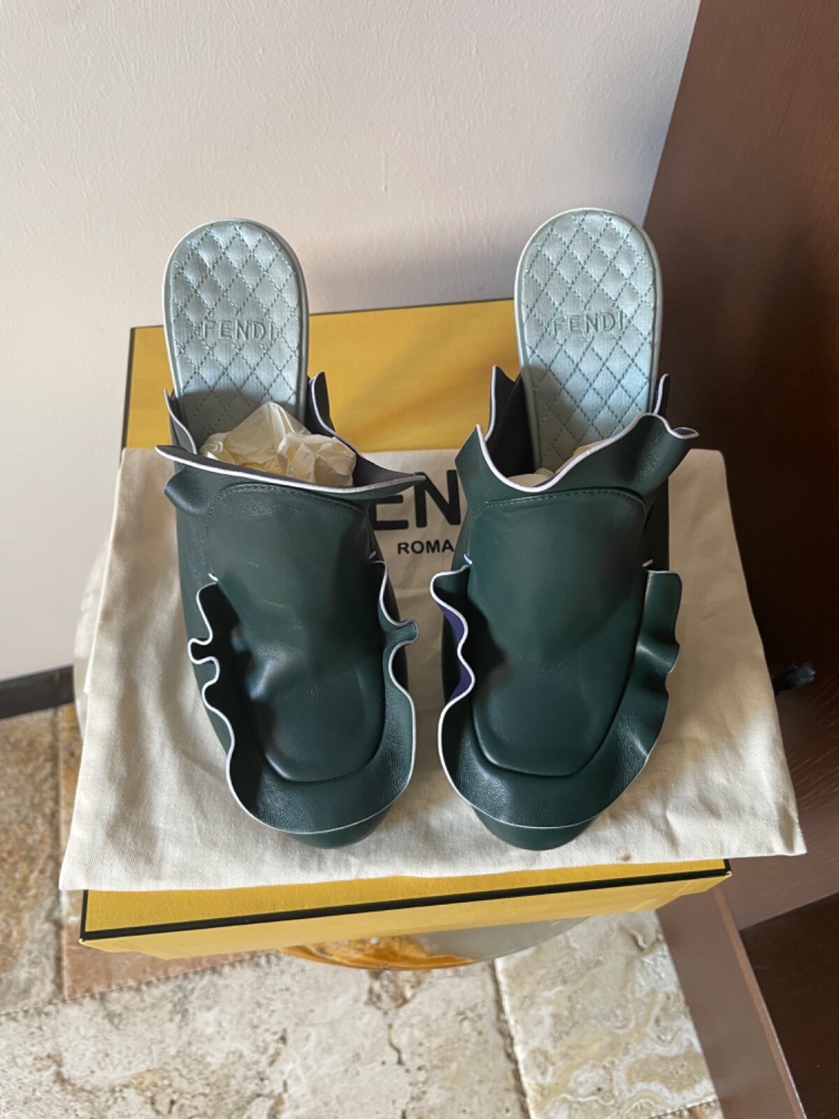 Fendi mules in emerald green and purple color - Gem