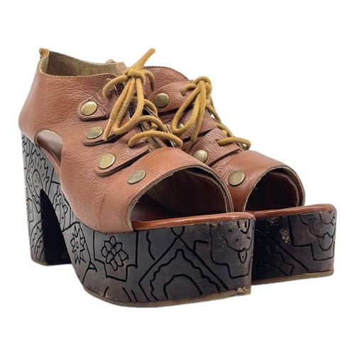 FREE PEOPLE Womens 10 41 Leather Sandals Platform Lace Up Clogs Wood ...