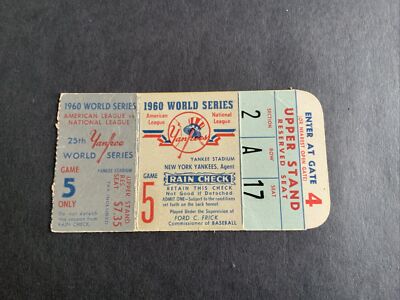 1960 World Series Rain Check Ticket Haddix Vs Ditmar Game 5. | eBay