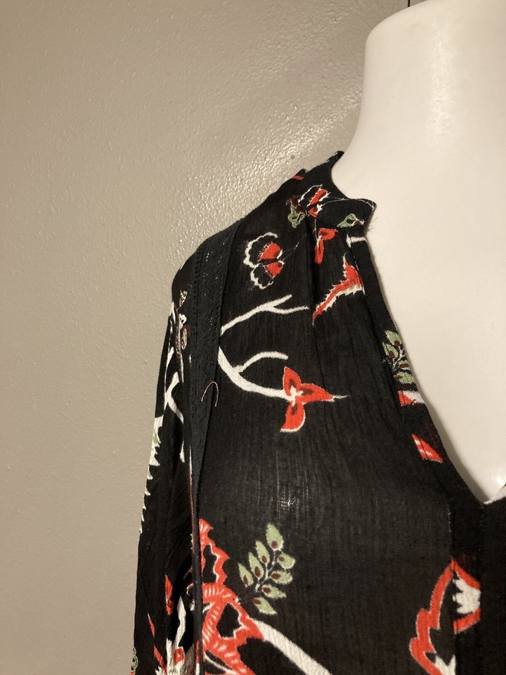 Ananda Collection Blouse Womens Black Floral Tunic 1X | eBay