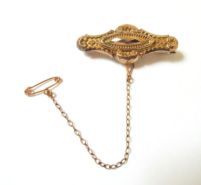 Antique 9k Gold Victorian Mourning Brooch Safety Chain | eBay