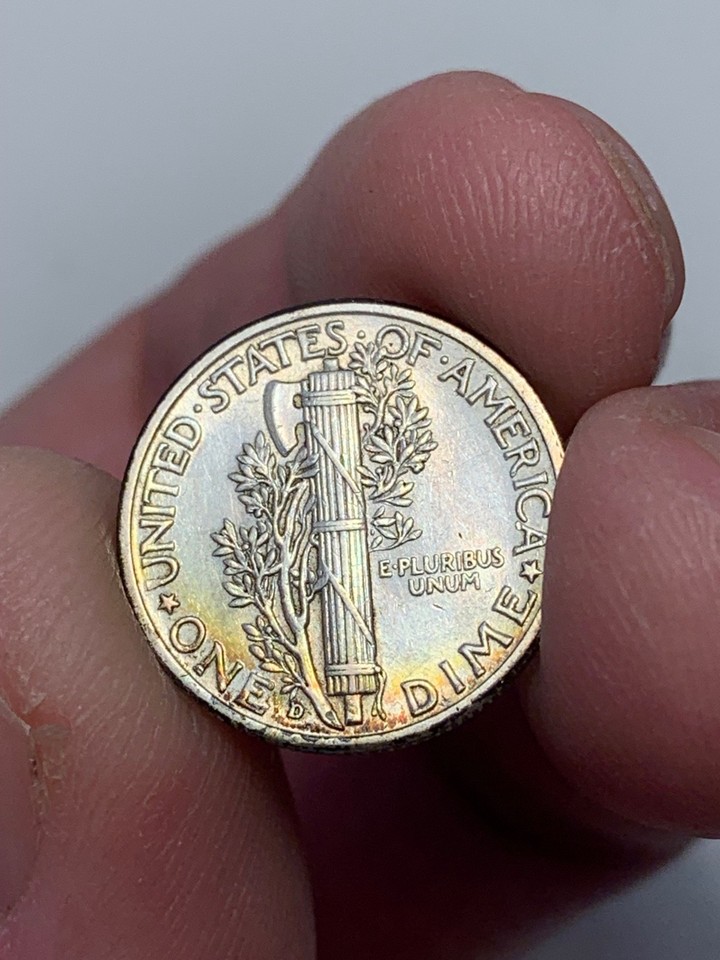 1943-D Silver Mercury Dime, Colorful Rainbow Album Toning | eBay