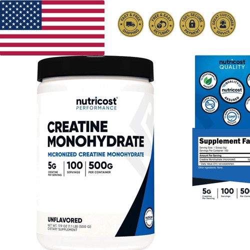 Unflavored Creatine Monohydrate 500g Powder – 100 Servings for Ultimate ...