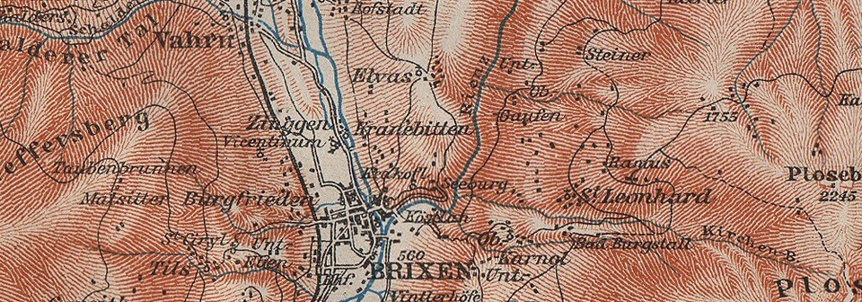 BRIXEN / BRESSANONE town city plan & environs. S dtirol Italy Italia ...