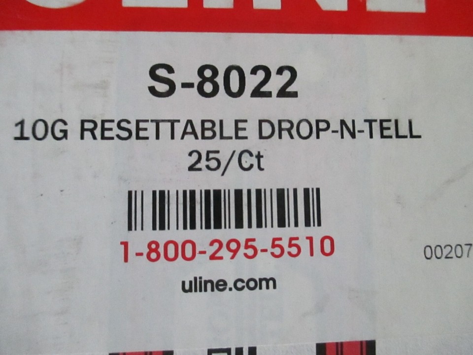 BOX OF 25 ULINE S-8022 RESETTABLE 10G DROP-N-TELL SHIPPING SAFETY TAGS ...