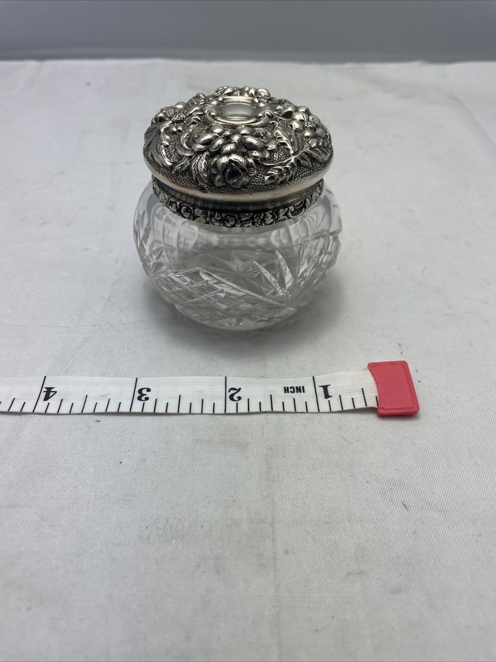 Antique Art Nouveau Sterling Woman Lady Hand Cut Crystal Powder Dresser ...