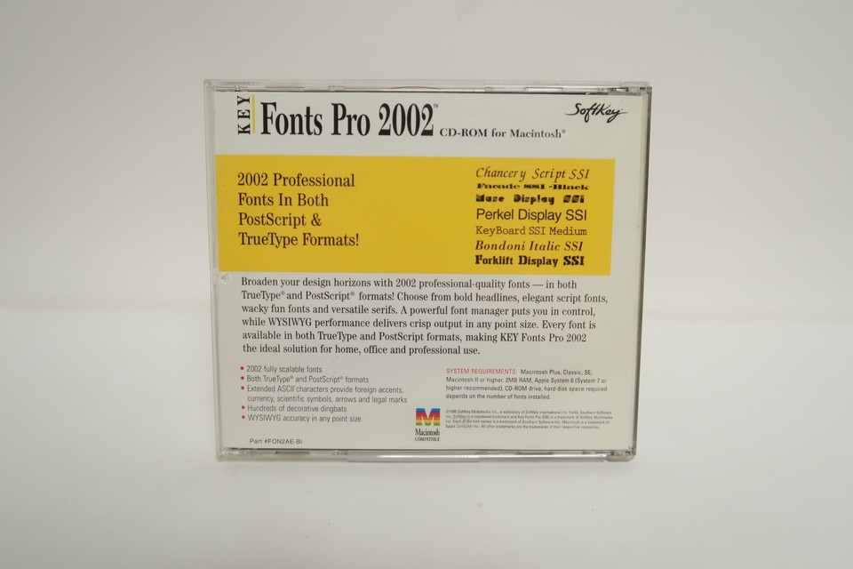 Key Fonts Pro 2002 Softkey PC Computer Program Software CD Rom - For ...