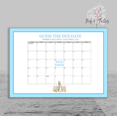 Personalised Peter Rabbit Guess the Baby's Due Date Baby Shower Game ...