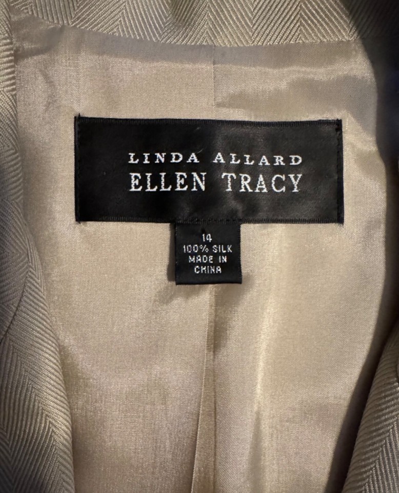 Woman's 100% Silk Herringbone Striped Blazer, Size 14, Designer Ellen ...