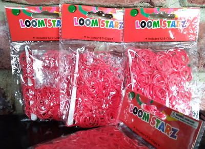 4 x 300pc (1200pcs) Bright Red Loom Bands Inc Hook 60pcs S Clips *LATEX ...