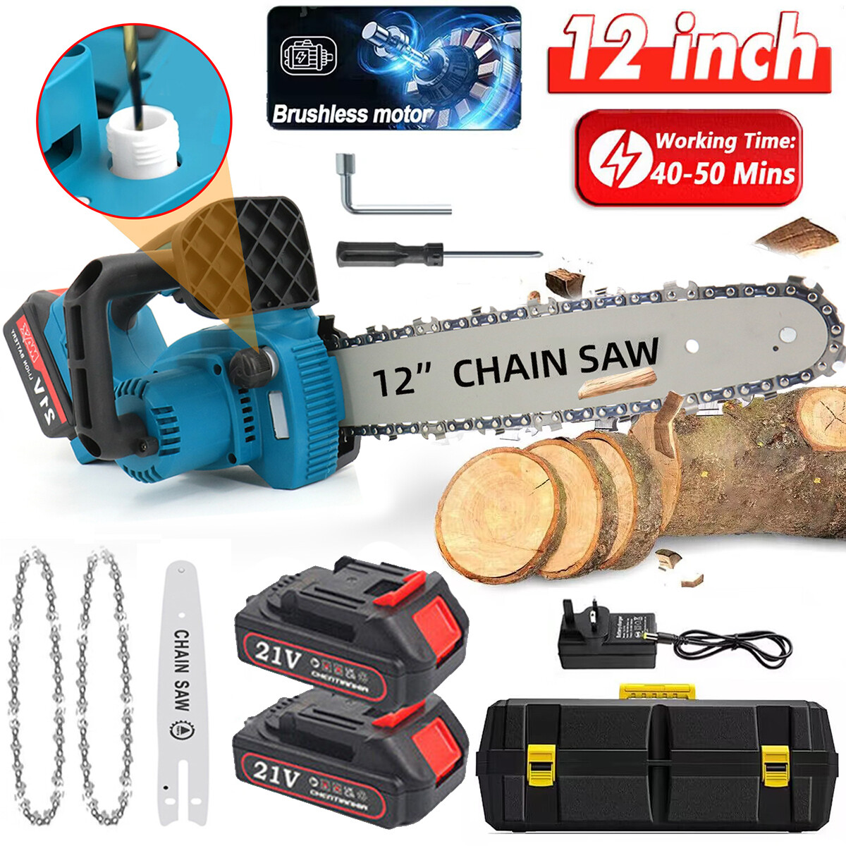 For Makita 6/8/10/12'' 4000W Cordless Chainsaw Electric One-Hand Saw ...