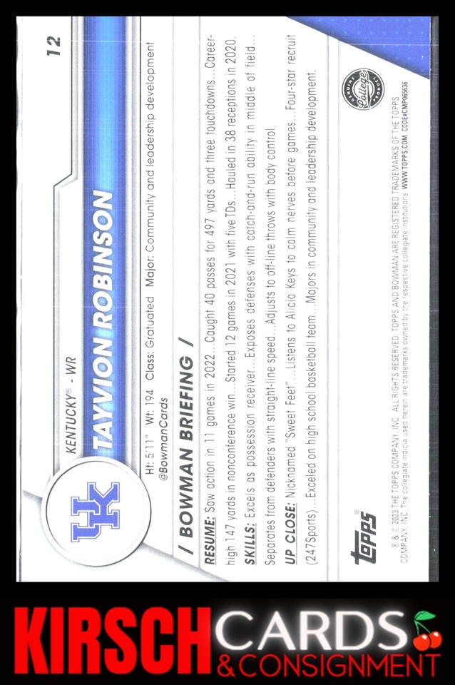 Tayvion Robinson 2023 Bowman University Chrome #12 Kentucky Wildcats | eBay
