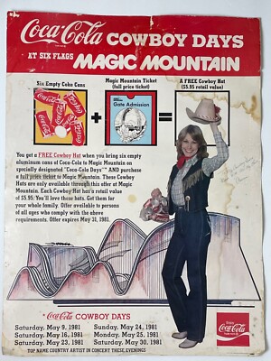 1981 SIX FLAGS MAGIC MOUNTAIN Coke Coca-Cola Cowboy Days Poster ...