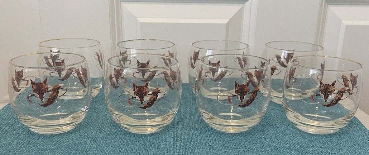 Vintage Fox & Bullwhip Glasses MCM Fox Hunting Equestrian Barware Set ...