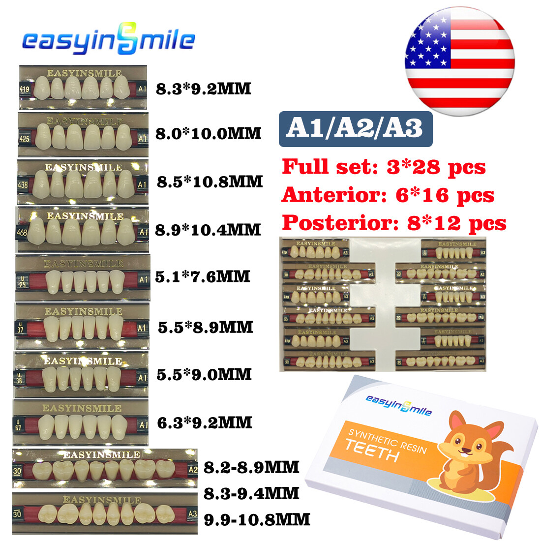 84/96 Pcs Dental Acrylic Resin False Teeth Denture Glossy Whole/U/L ...