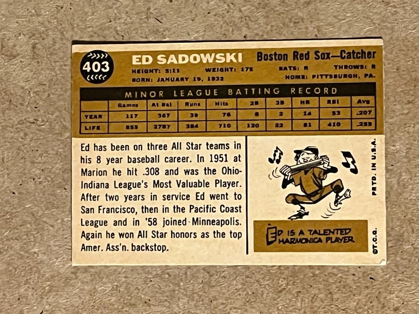 1960 Topps Ed Sadowski #403 VG | eBay