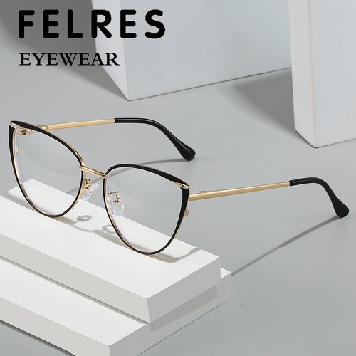 Women Metal Cat Eye Anti Blue Light Eyeglasses Clear Lens Retro Glasses ...