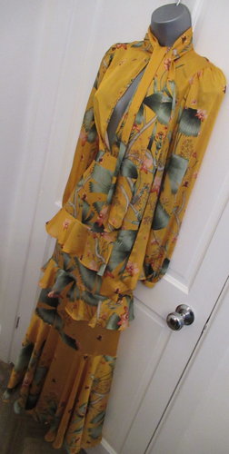 H&M JOHANNA ORTIZ YELLOW GREEN SATIN FLORAL LONG MAXI DRESS GOWN UK 6/8 ...