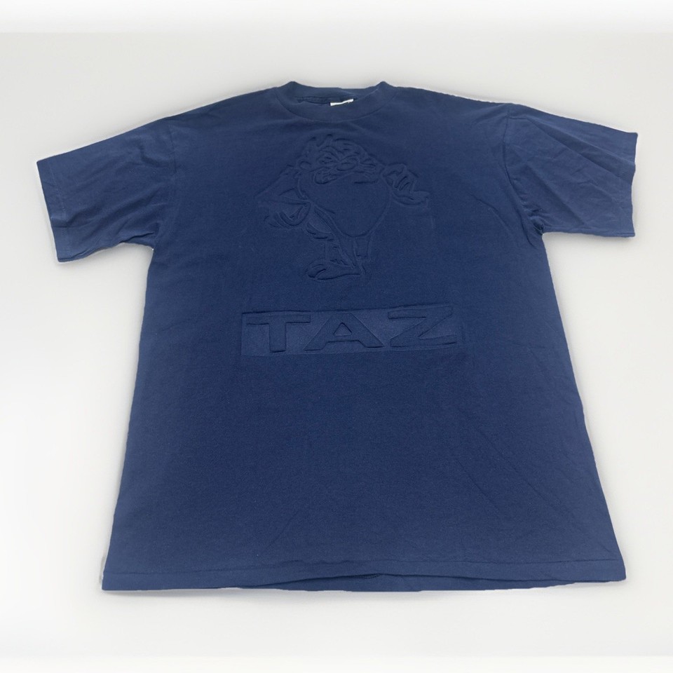 Vintage 1990s Looney Tunes Taz Embossed Tultex Navy Blue T-Shirt L New ...
