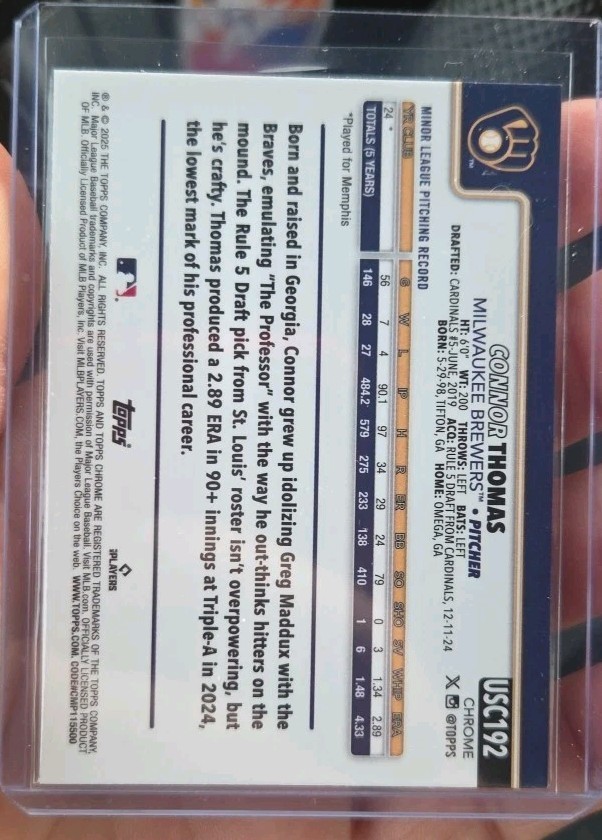 2025 Topps Chrome Update Series - Connor Thomas #USC192 RayWave ...