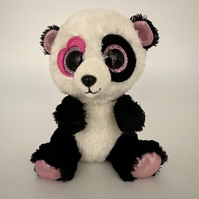 Ty Beanie Boos Mandy the Valentine Panda Bear 6" 2014 Black White Pink ...