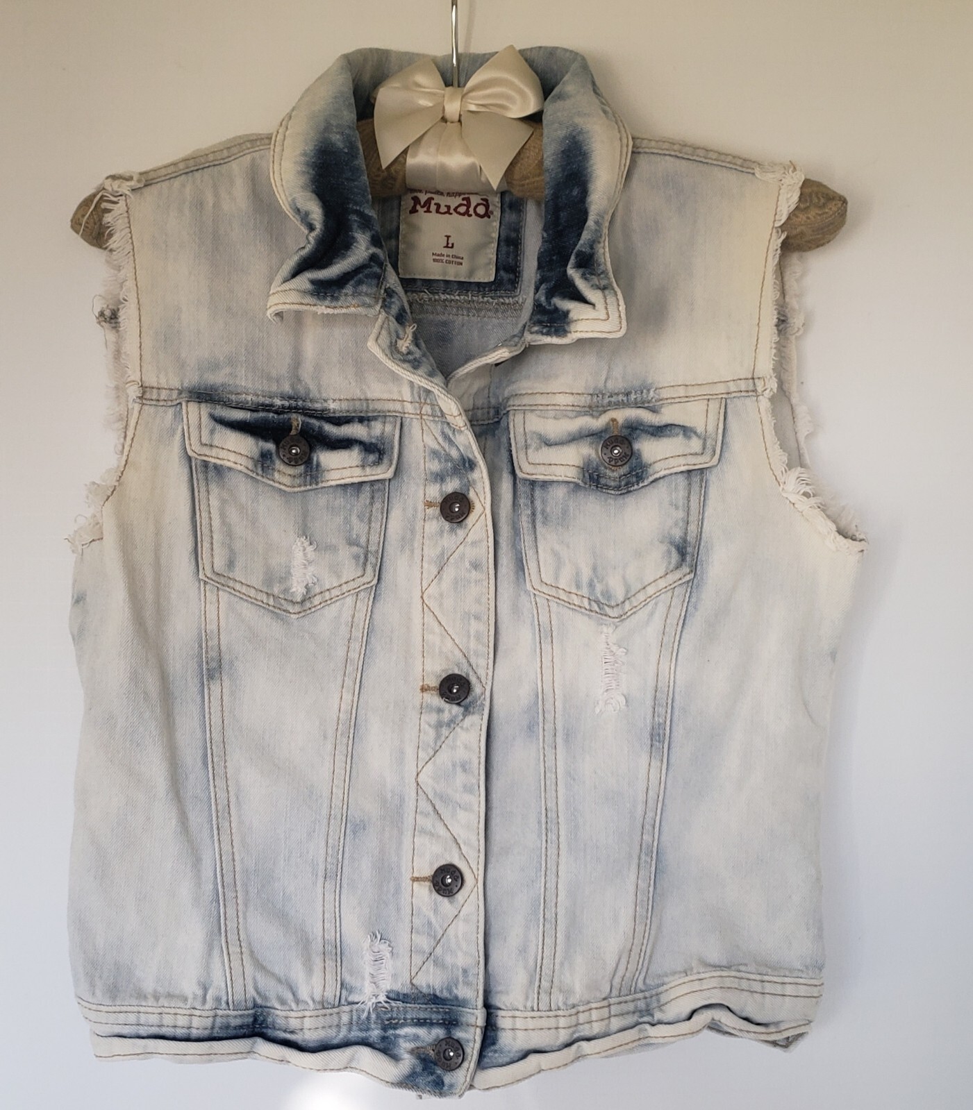 Mudd Denim Jean Vest Factory Distressed & Bleached Juniors Women Y2K Sz ...