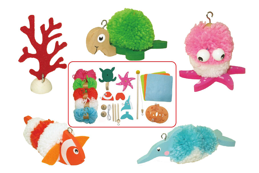 Make your Own Pom Pom Kit Set DIY Kids Art Crafts Sealife Fish Theme ...