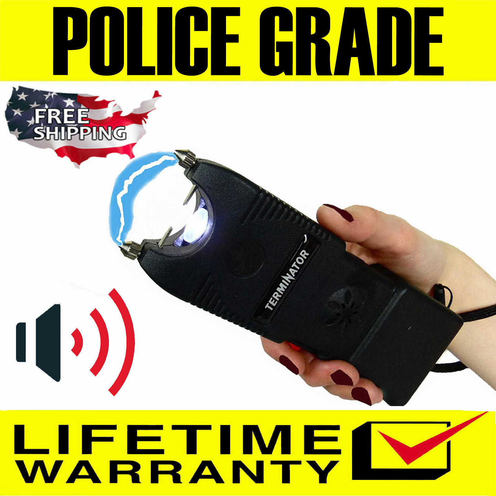 Terminator Max Power Police Grade Stun Gun SGTSIRBL-700 BV Ear-Piercing ...