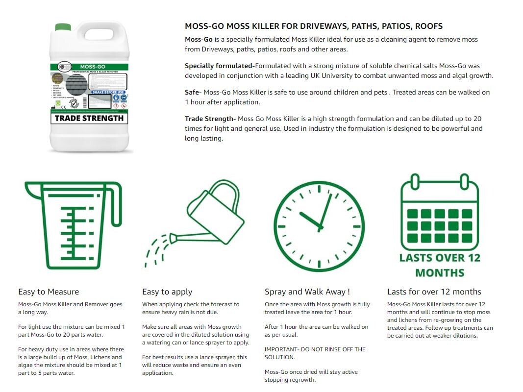 Moss-Go Moss Killer TRADE STRENGH Patio Cleaner, MOULD REMOVER ...