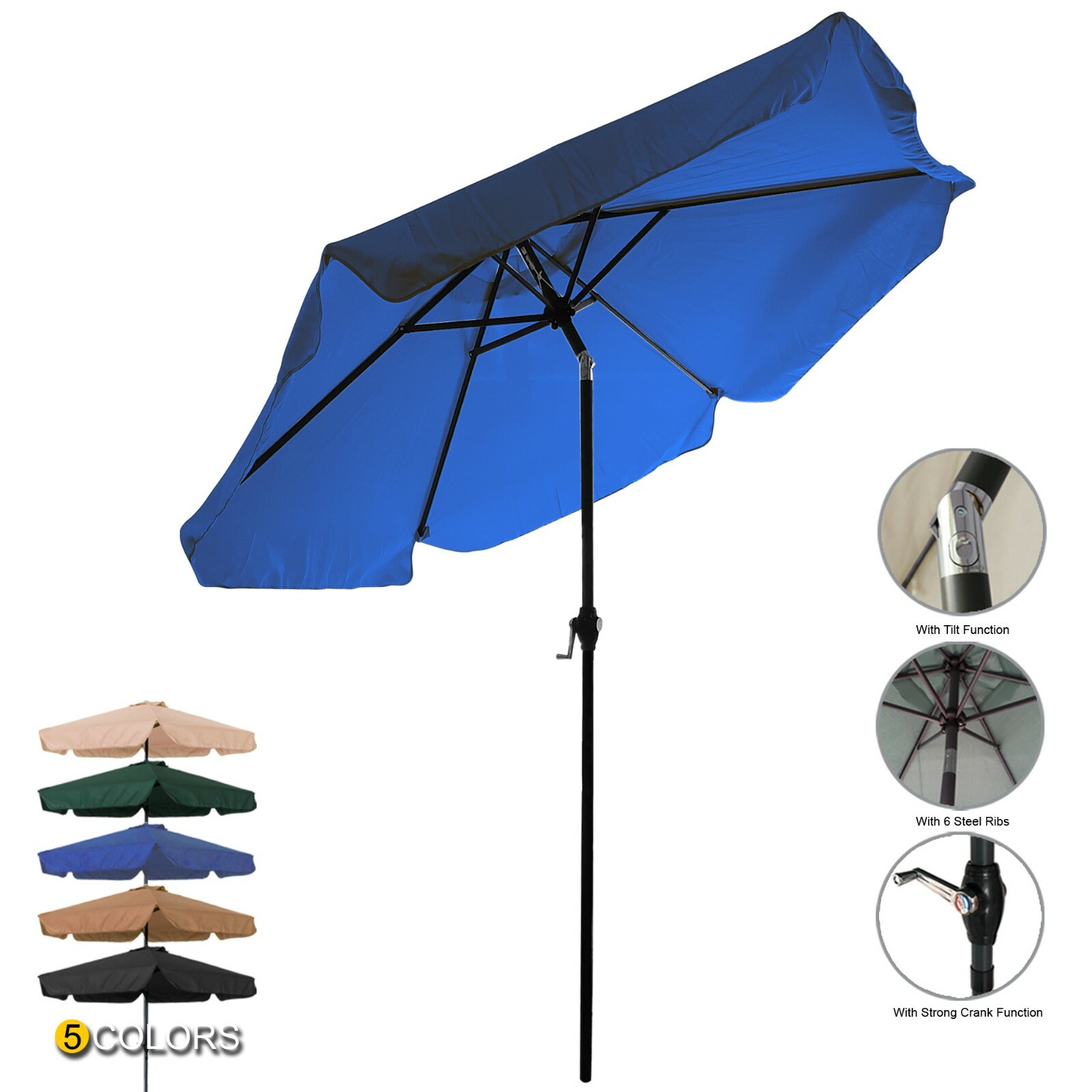 2.2M Garden Parasol Outdoor Umbrella Tilt Mechanism Canopy Sun Shade ...