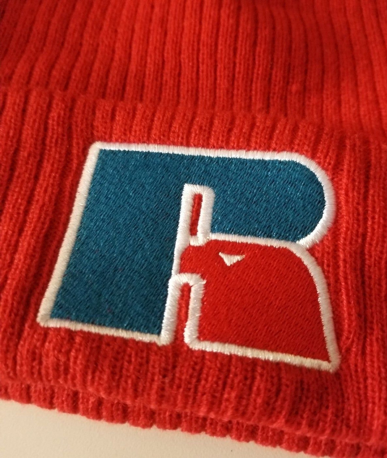 Russell Athletic Ribbed Big Logo Beanie Hat One Size Red | eBay