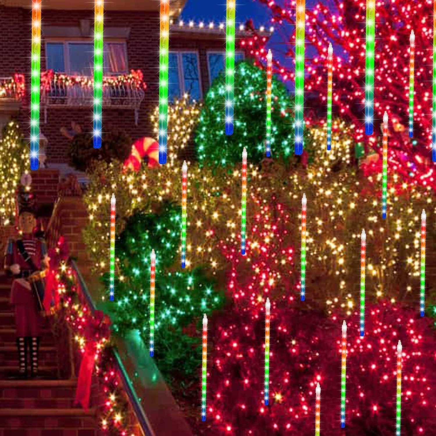 192 LED Star Shower Lights Fairy String Light Falling Rain Tree Garden ...