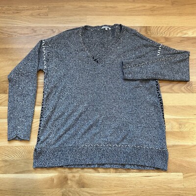 Lisa Todd Womens Large Gray Pullover V-neck Long Sleeve Stitch Knit ...
