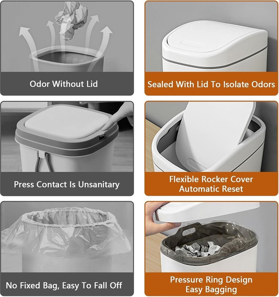 Plastic Countertop Waste Bin with Flip-Up Lid 6.3x4.4x6.5 inch Small ...