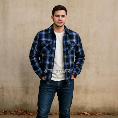 Warm Sherpa Lined Plaid Flannel Shacket Jacket Blue Jachs New York Men ...