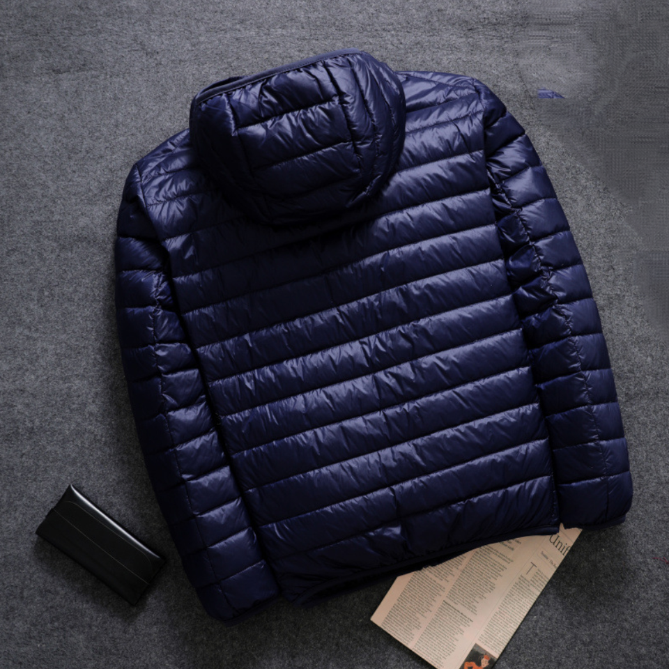 Men's Hooded Puffer Jacket Lightweight Faux Down Coat Winter Zip Warm ...