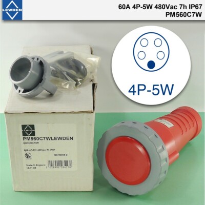 NEW LEWDEN 560C7W 60A 277/480V 3-Phase 4P/5W, Red Waterproof Female ...