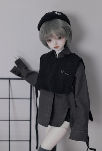 Full Set 1/4 BJD MSD Ball Jointed Doll BJD MSD Black Outfit Short Wig ...