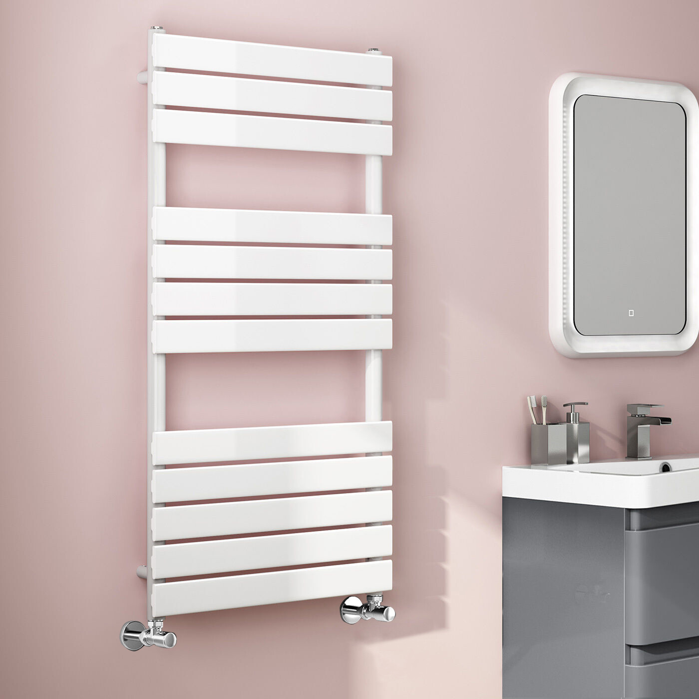 White Designer Radiator Flat Panel Heated Towel Rail Bathroom Central ...