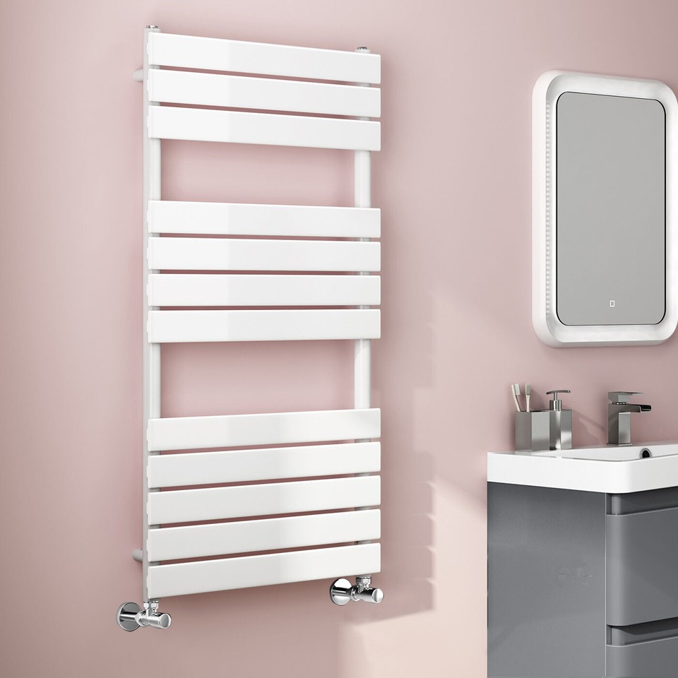 White Designer Radiator Flat Panel Heated Towel Rail Bathroom Central ...