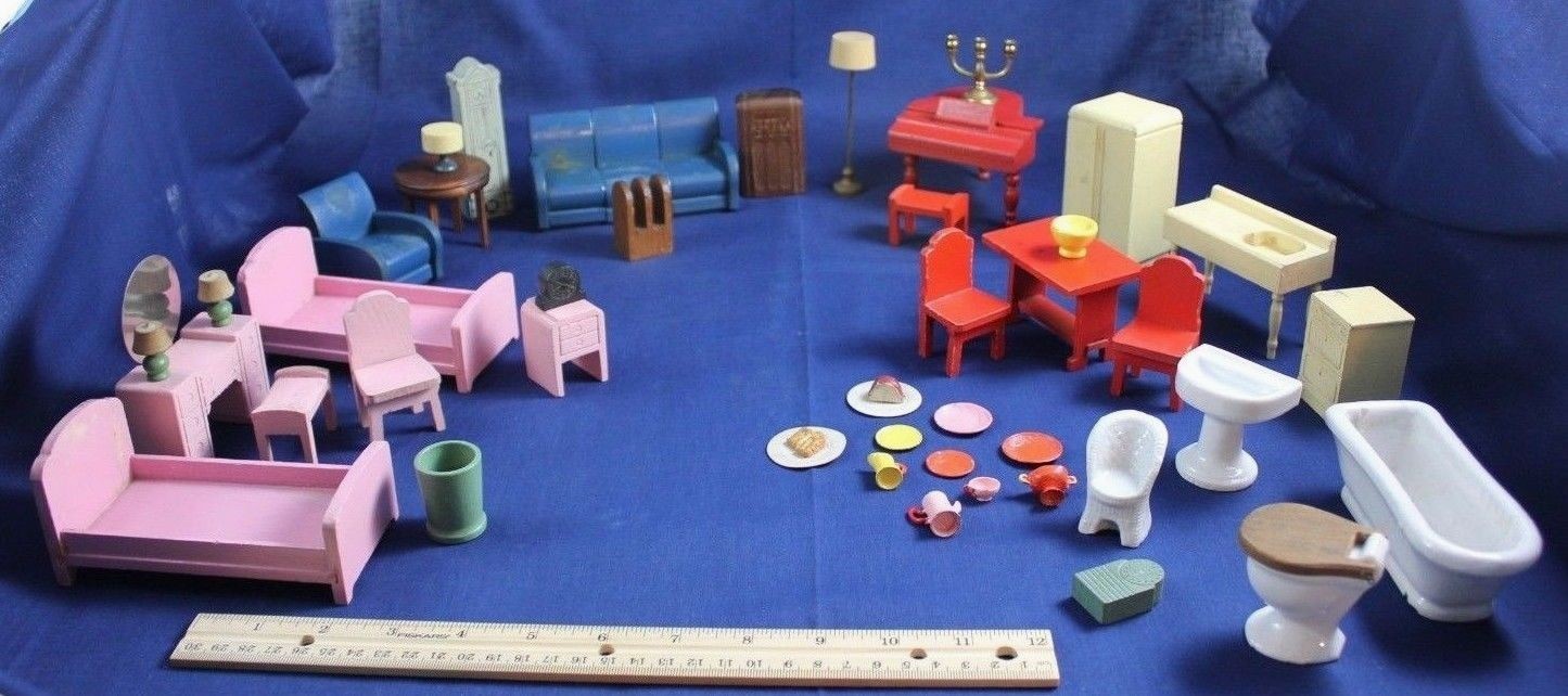 Vintage Strombecker Dollhouse Furniture Wood Ceramic Japan 45 Pieces 4 ...