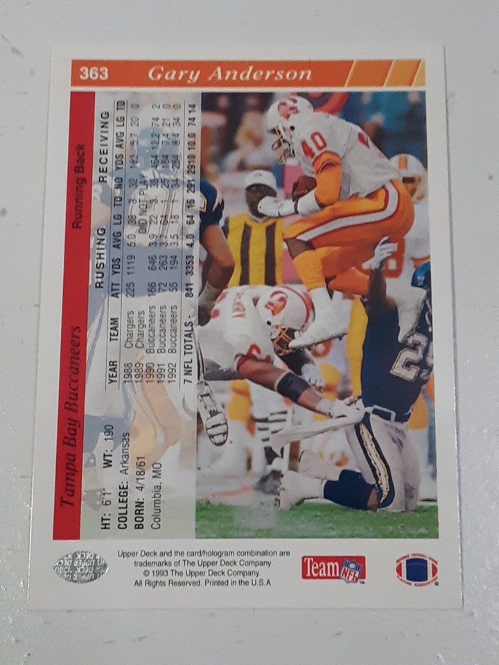 Gary Anderson Tampa Bay Buccaneers 1993 Upper Deck Card #363 | eBay