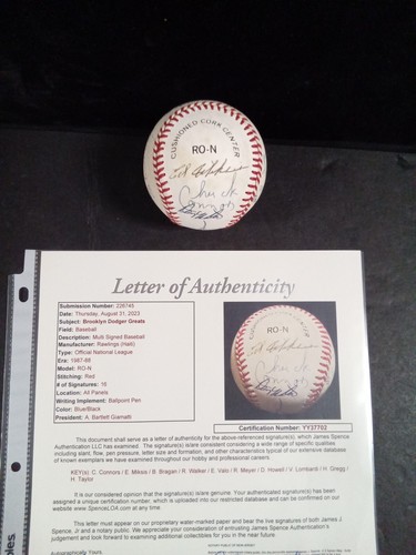 Brooklyn Dodgers Multi Signed ONL Baseball 16 Signatures JSA- # | eBay