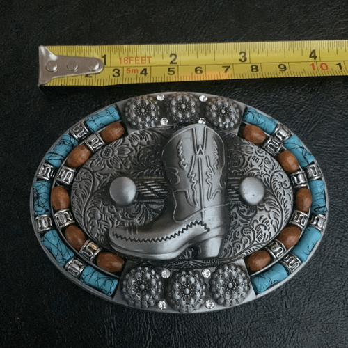 Western Cowgirl Boot Belt Buckle Antiqued Silver Finish with Faux ...