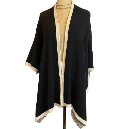 IKE BEHAR Sweater Cardigan Poncho Shawl Top One Size Black Cream | eBay