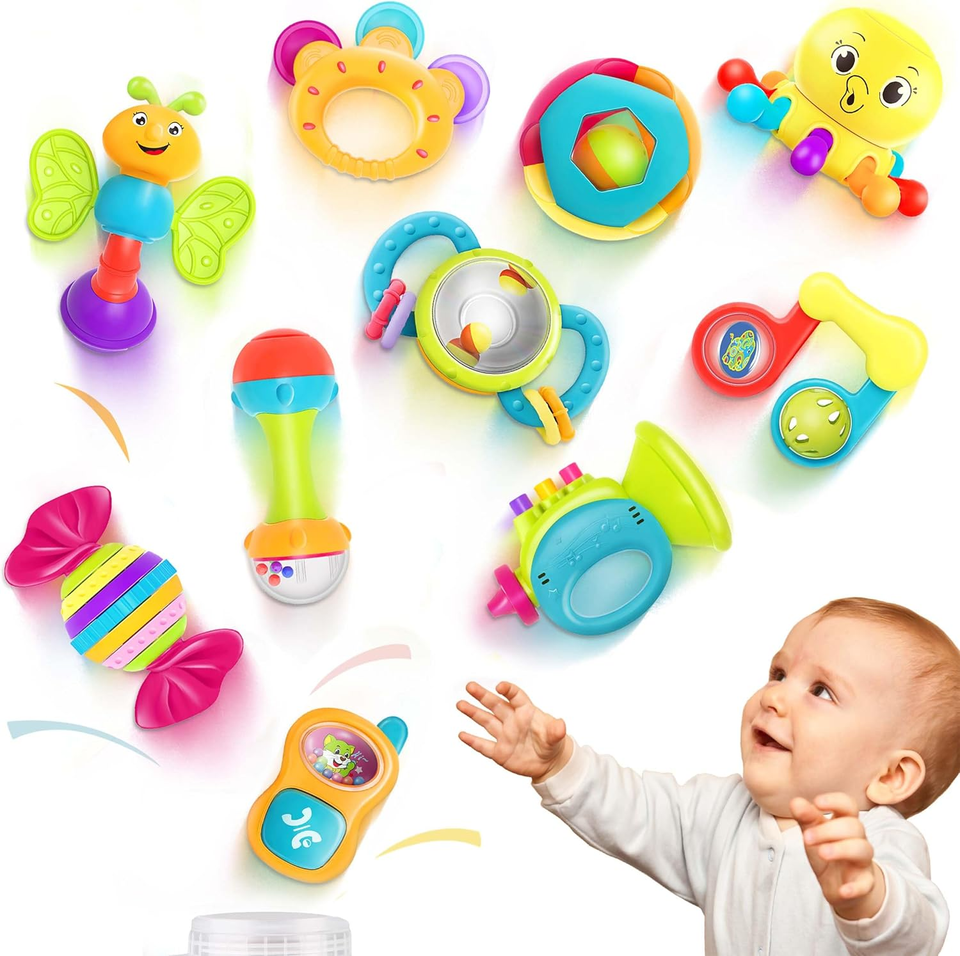 10Pcs Baby Rattles Toys Set, Infant Grab Shake Rattle, Easy Hold ...