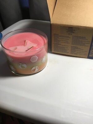 PARTYLITE SUMMER BEACH FUN layered 3 wick GLASS JAR CANDLE NEW IN BOX ...