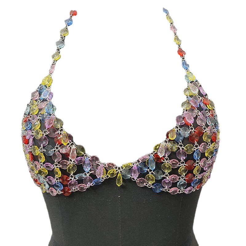 Crystal Bra Festival Womens Bralette Rave Party Metal Chain Body ...